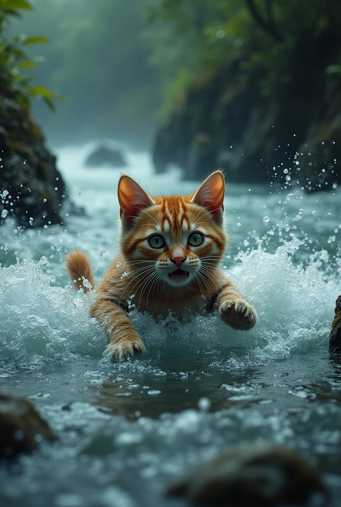 Cat drowning in the river - SeaArt AI