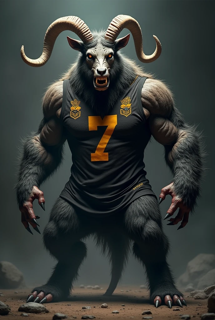 Monster goat wearing a cr 7 jersey - SeaArt AI