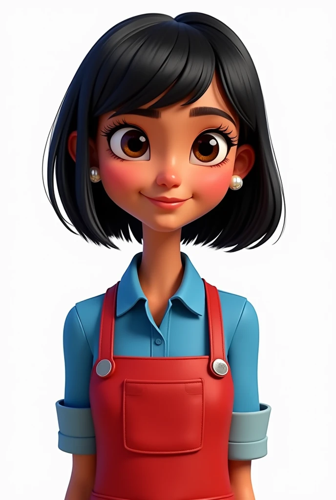 Create a Pixar Disney style cartoon of a black haired woman, Short ...