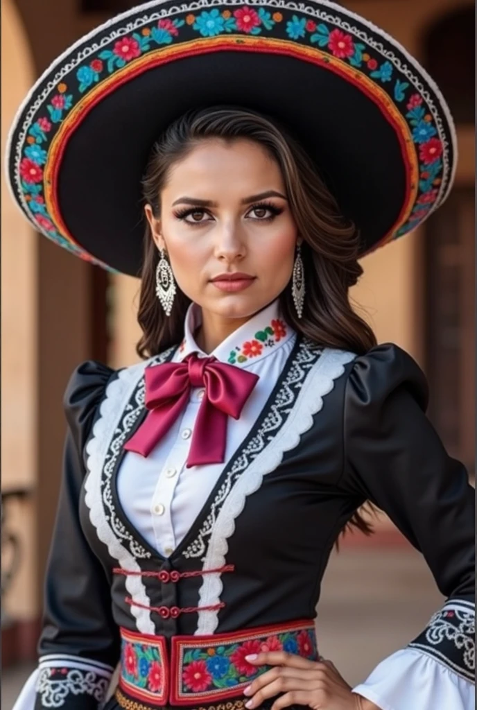 A close up of a woman wearing a mexican hat and dress, beautiful ...