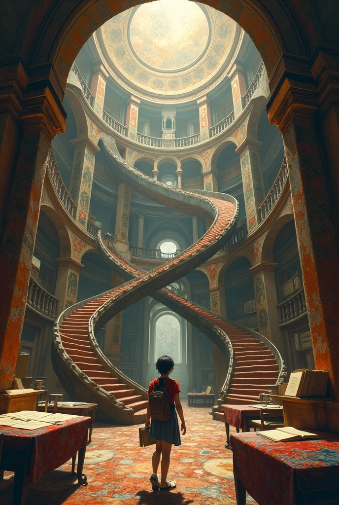 A surreal, abstract painting that captures the essence of an ancient ...