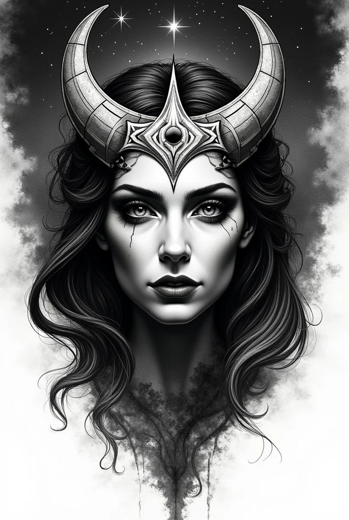 Selene, Moon Goddess. Tattoo design that looks brutal - SeaArt AI