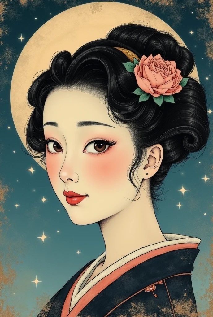 Edo painting、Old texture、Old style、Faded colors、A painting of the face ...