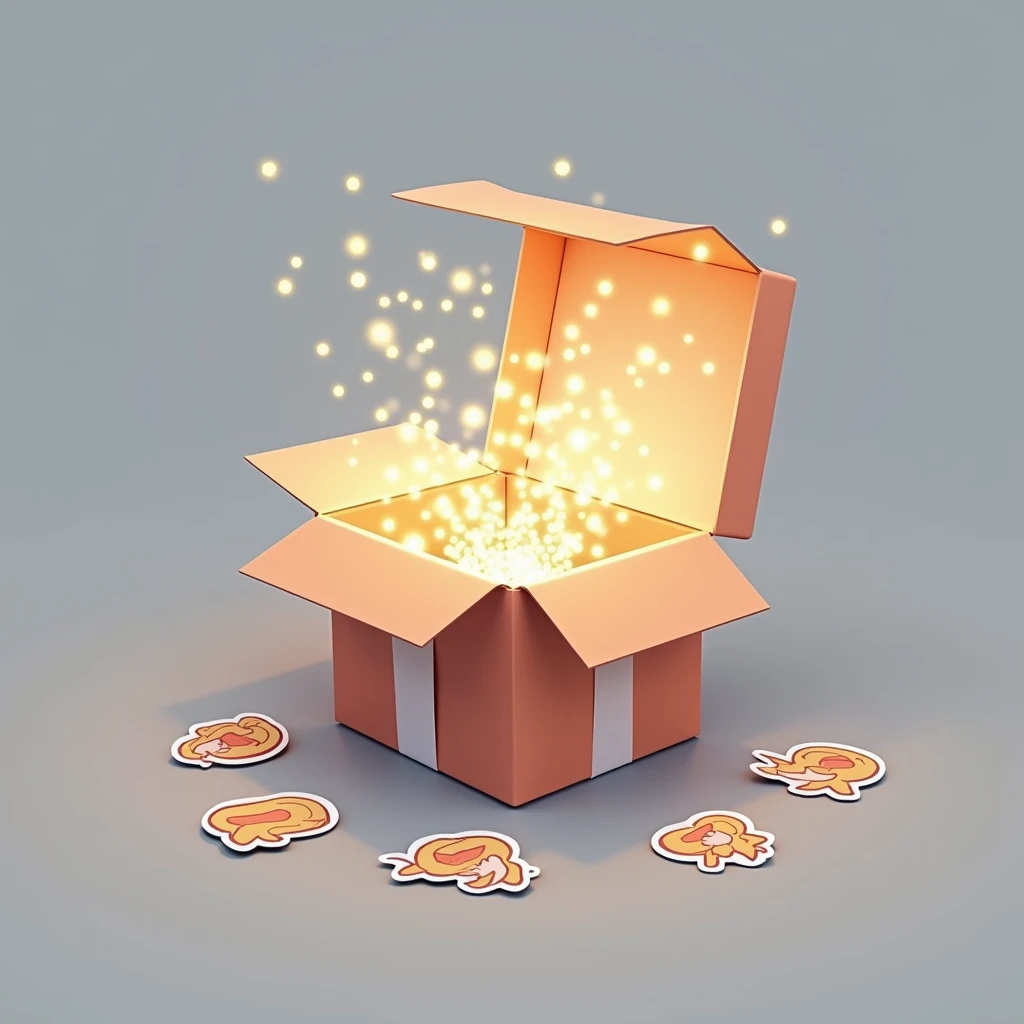 Opened gift box, lights came out, stickers, 1sticker, no gradient ...