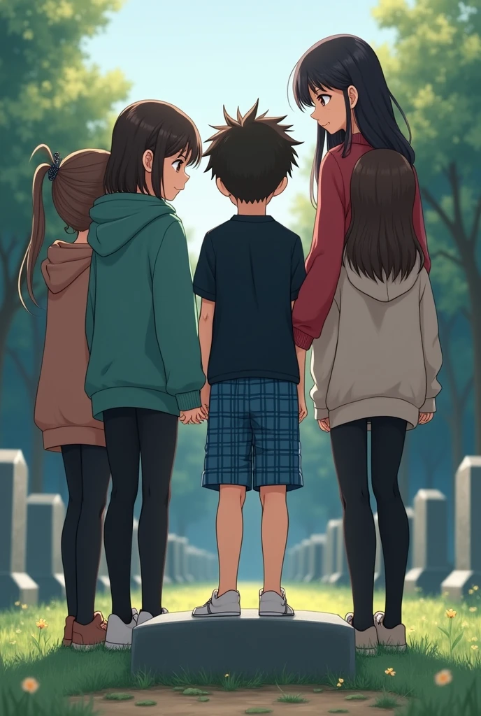 Anime characters standing in a field with a child - SeaArt AI