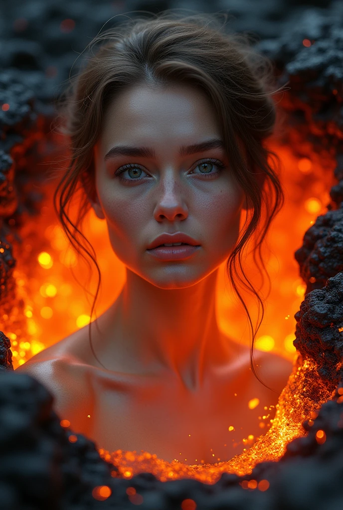 Pretty woman, exposed lava core - SeaArt AI
