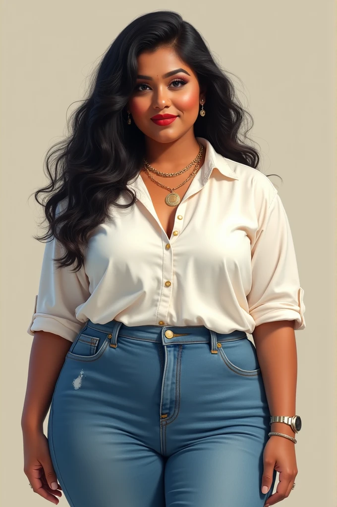 A Telugu woman with very dusky brown skin and her face looks chubby and ...