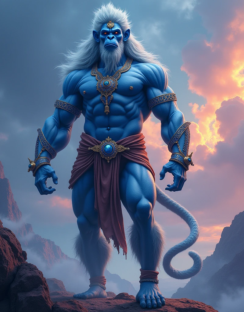 Lord Hanuman blue colour body. Full body and one tell image - SeaArt AI