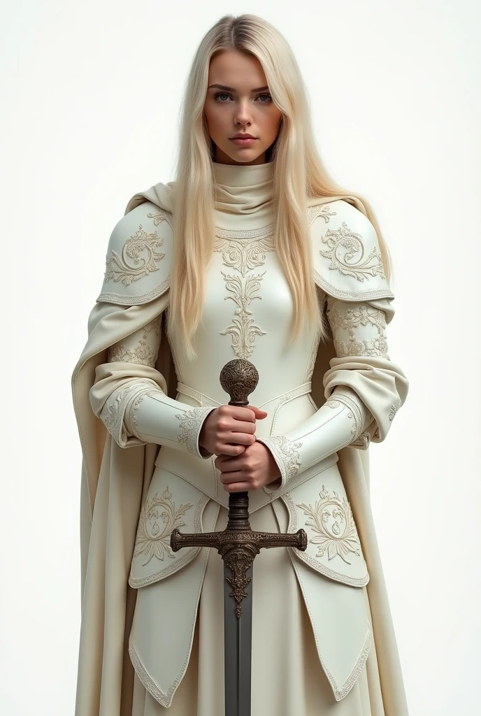 Live-action、Real、Beautiful Swiss girl in medieval pale white leather armour - SeaArt AI