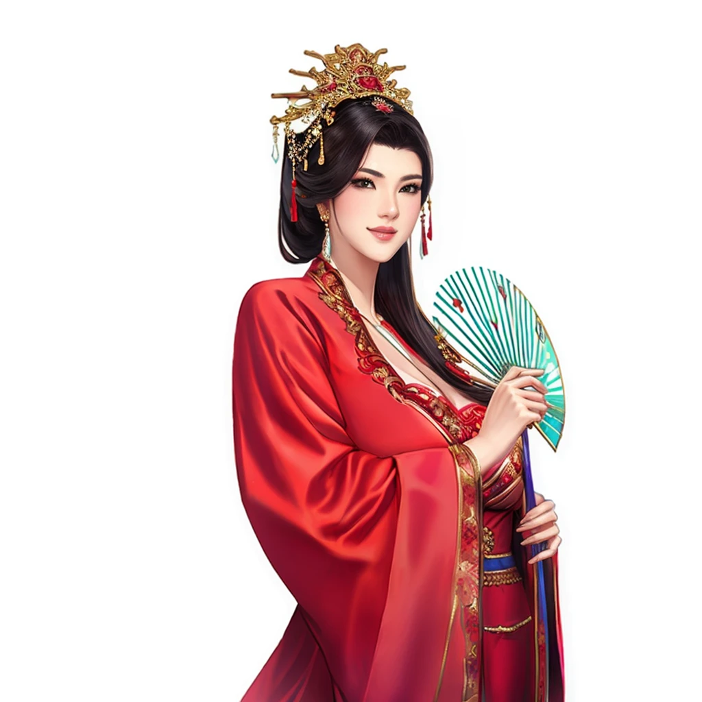 A woman in a red dress holding a fan and a fan, inspired by Ju Lian ...