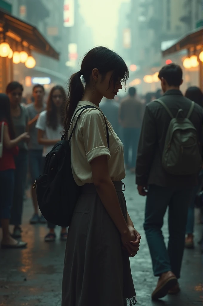 Lonely woman in a group people who still feel lone - SeaArt AI