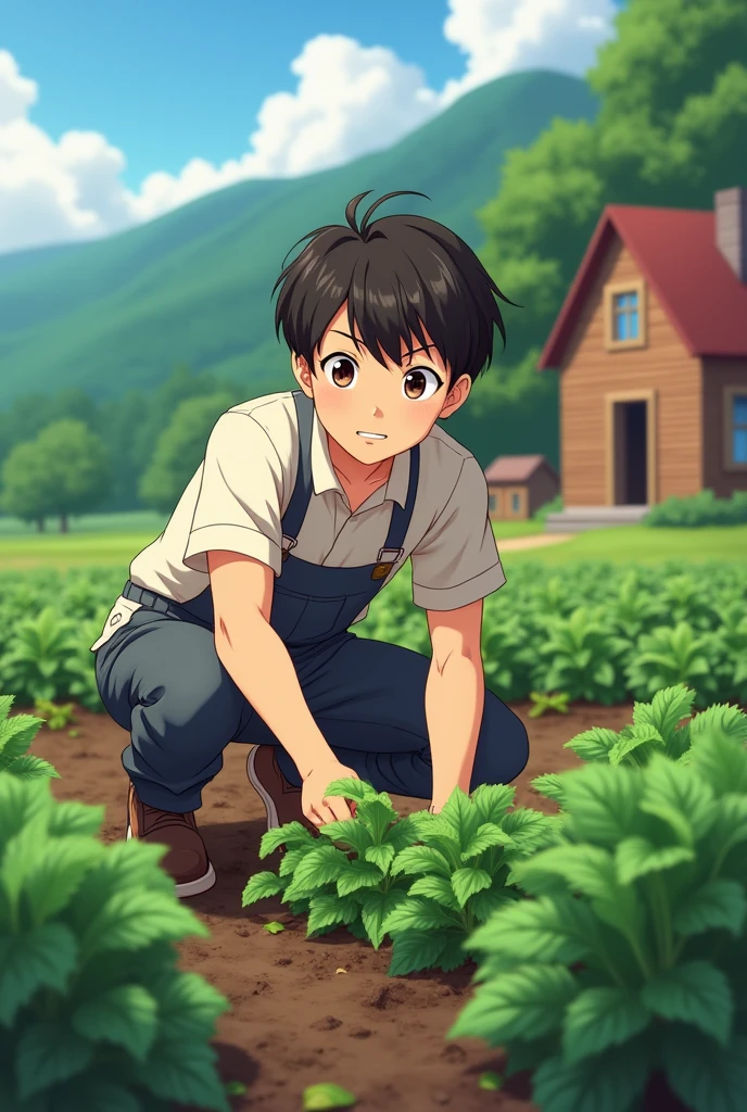 (photorealism:1.2),a young anime, farmer, man, Canadian, short hair ...