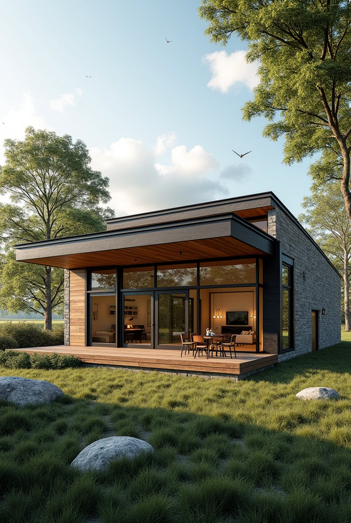 I would like to live in a detached house with a modern yet cozy design ...