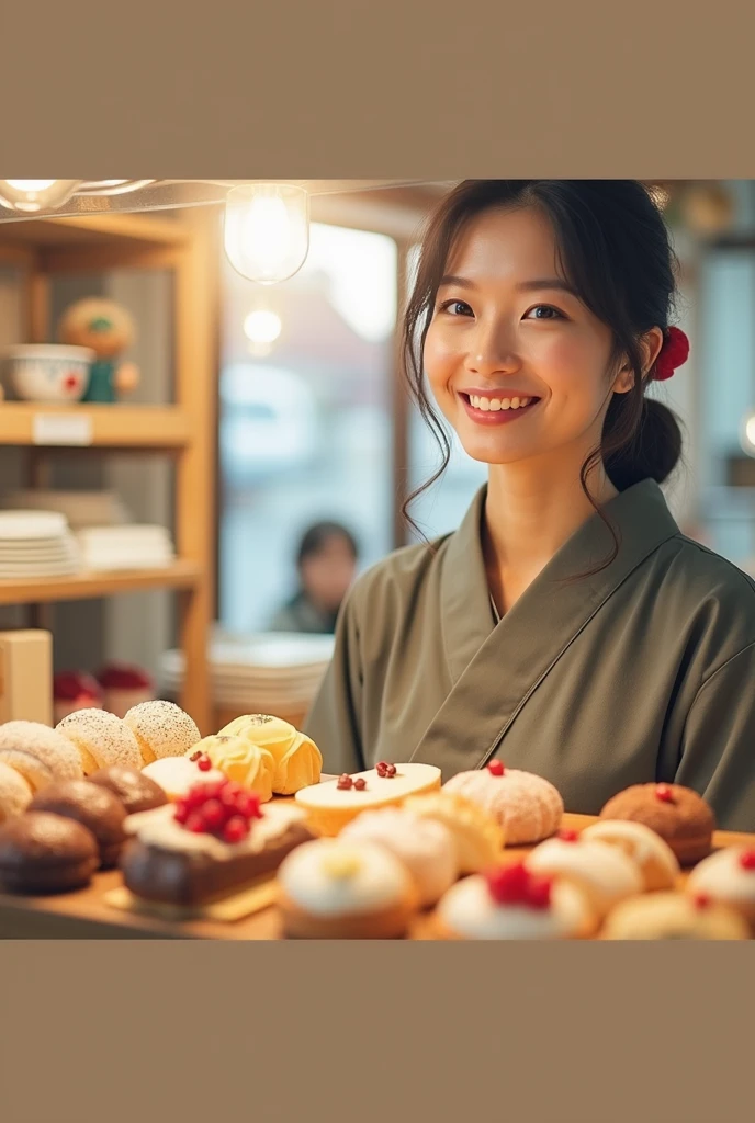 ,A japan country lady at a dessert and bakery shop in the Japanese ...