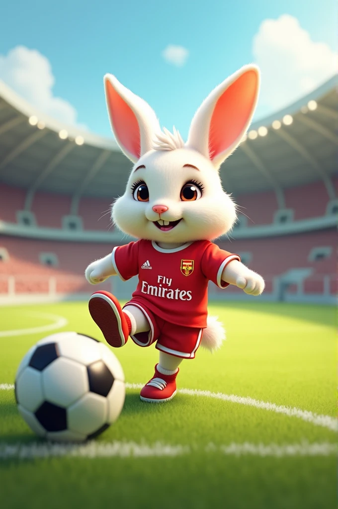 A rabbit wearing red soccer shirt while kicking the soccer ball - SeaArt AI