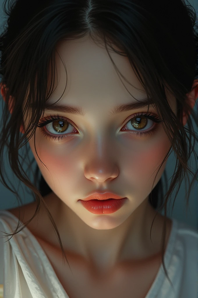 Create an image of a girl full of emotional eyes which to desire to ...