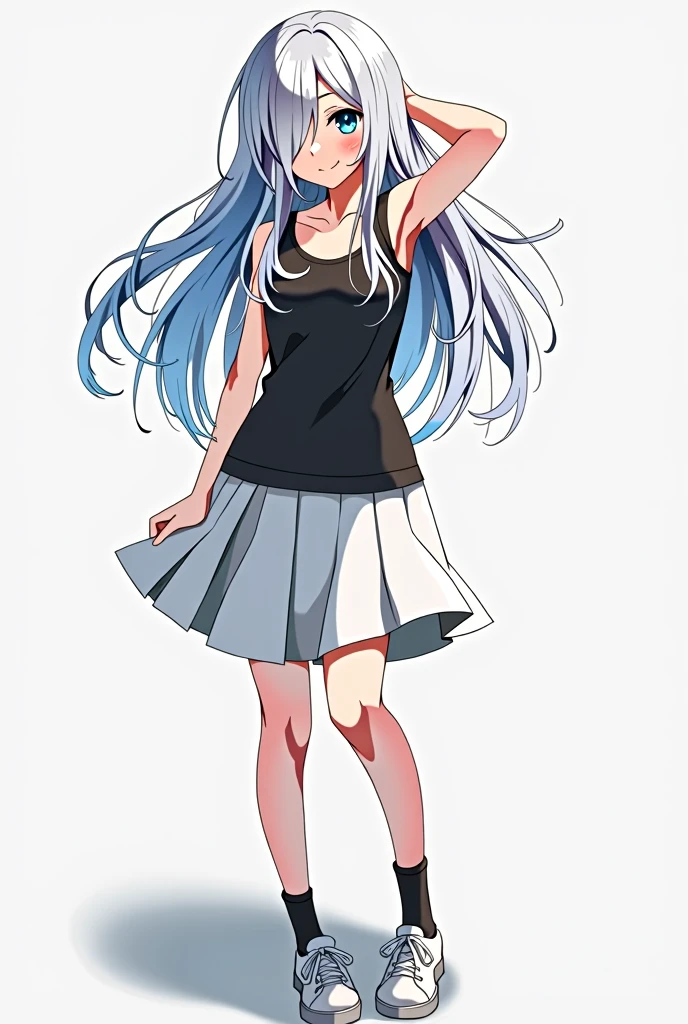 Girl, teenager, anime, blue eyes, silver hair, long hair, left - SeaArt AI