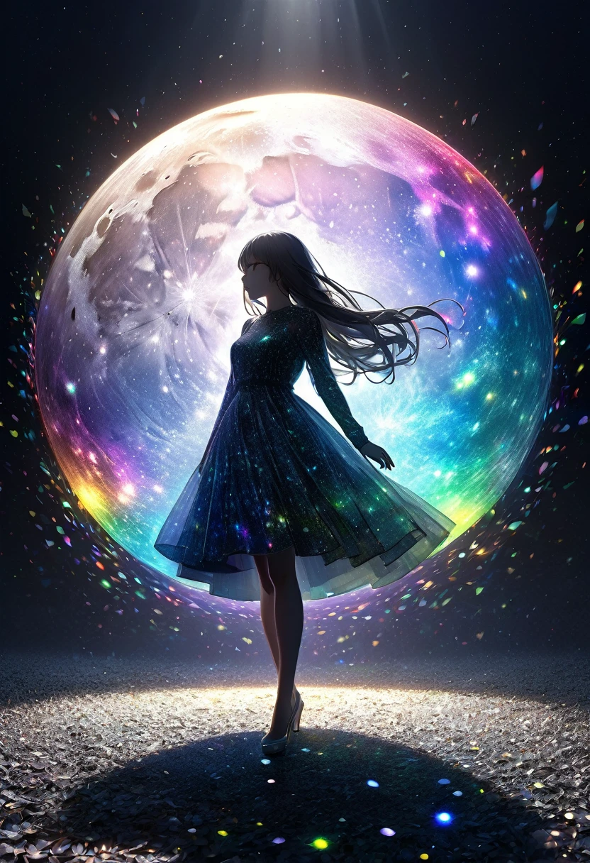 Conceptual installation artwork, a single light from the full moon in ...