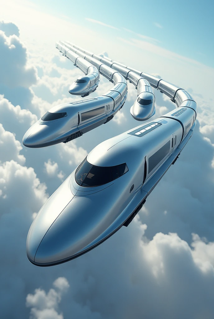 (photorealism 6:19) 4 train flying in sky like snake - SeaArt AI