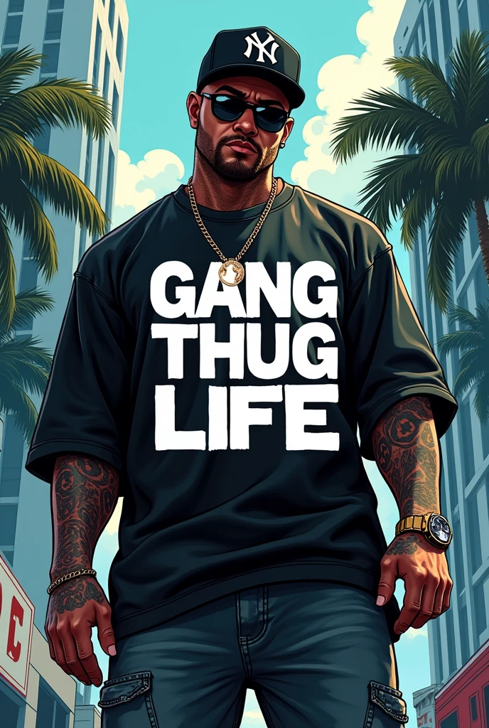((comic art)), (GTA STYLE) The white Text “Gang thug life” like the GTA ...
