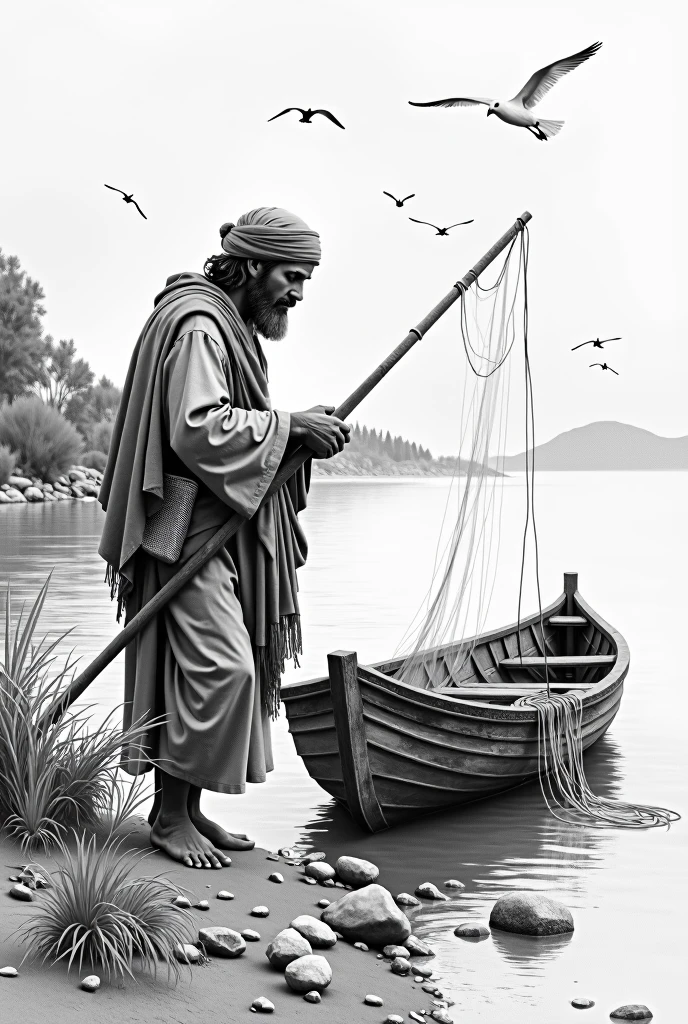 Disciple Peter fishing drawing - SeaArt AI