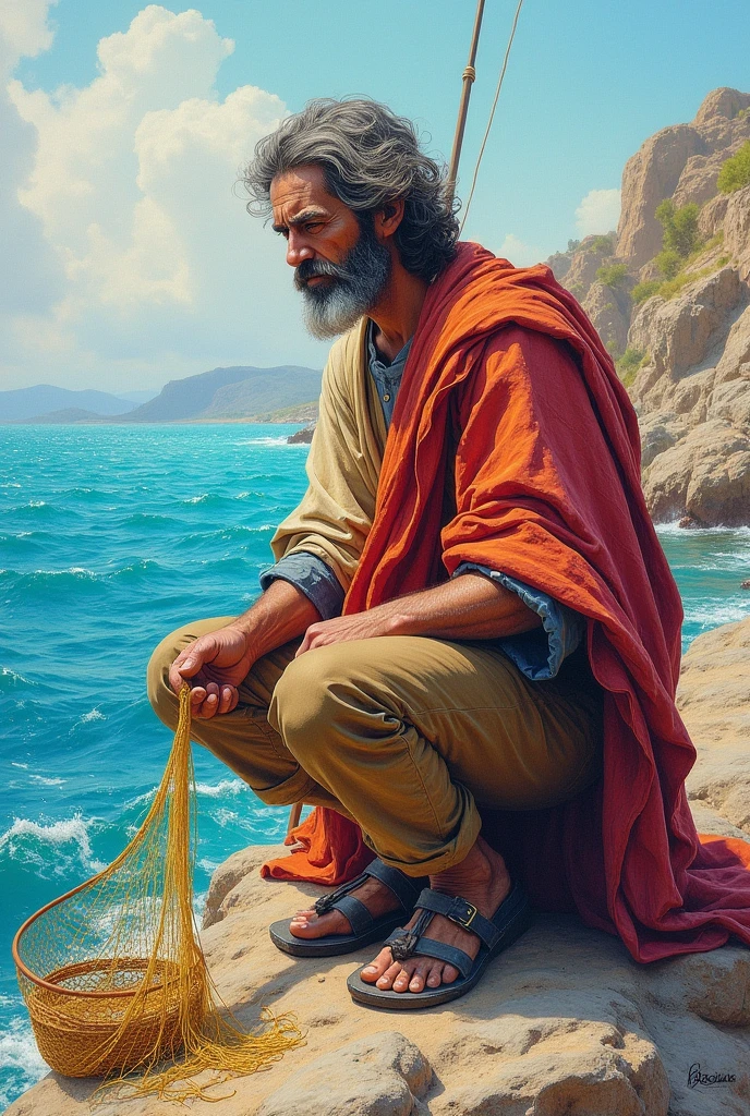 Disciple Peter fishing colored drawing - SeaArt AI