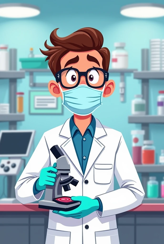 Cartoon of a clinical laboratory technician with his PPE gloves - SeaArt AI