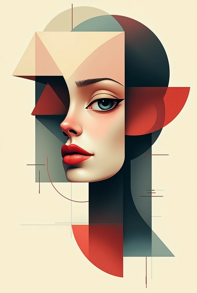 A drawing based on flat and abstract geometric figures with a face ...