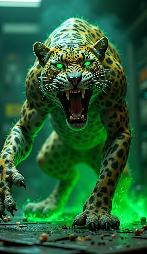 An evolved leopard, injected with a biohazard serum, undergoing a ...
