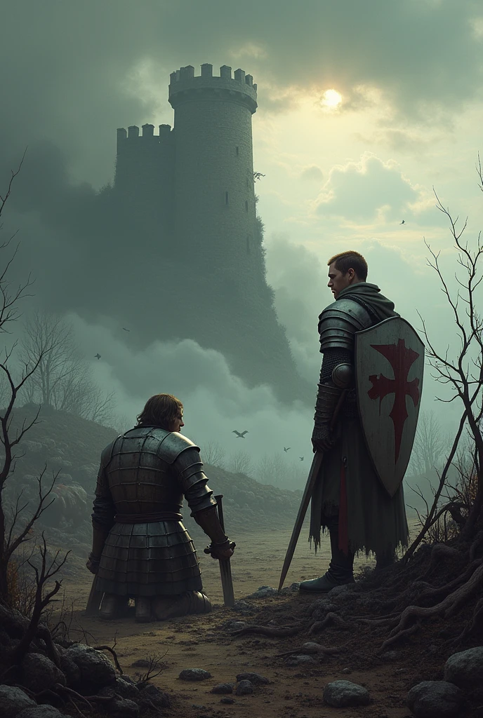 Create a scene of chaos and destruction on a devastated battlefield ...