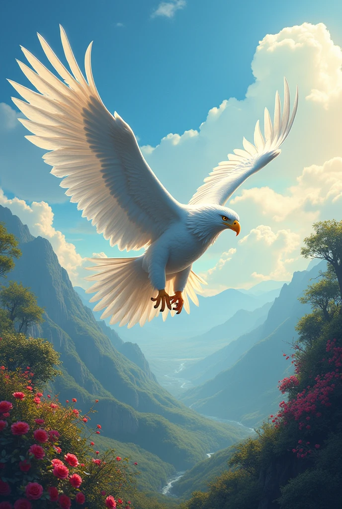 A little small in size White eagle flying to left side with a vibrant and broad - SeaArt AI