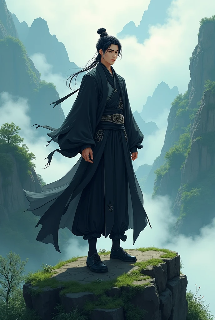 Make a Chinese cultivator manhwa cultivator,I want him with black hair ...