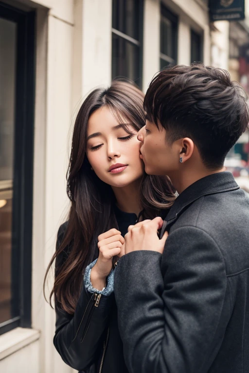 Best Quality、A woman is kissing a man'between legs、Man sitting on chair ...