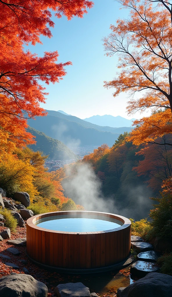 A wide-angle view of a traditional Japanese outdoor hot spring - SeaArt AI