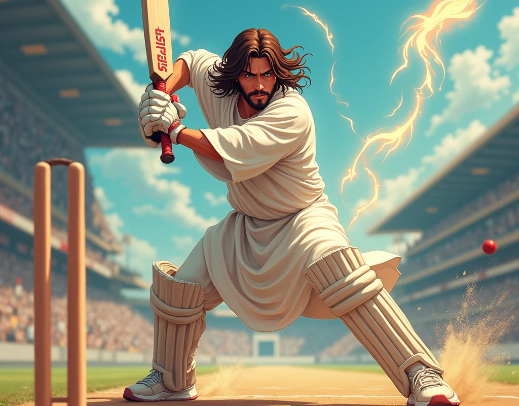 We need an image of Jesus standing in action with a baton in front of ...