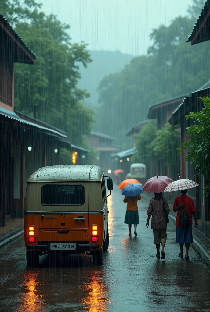 Heavy rain on a road in a village of Malaysia . The vehicle got rained ...