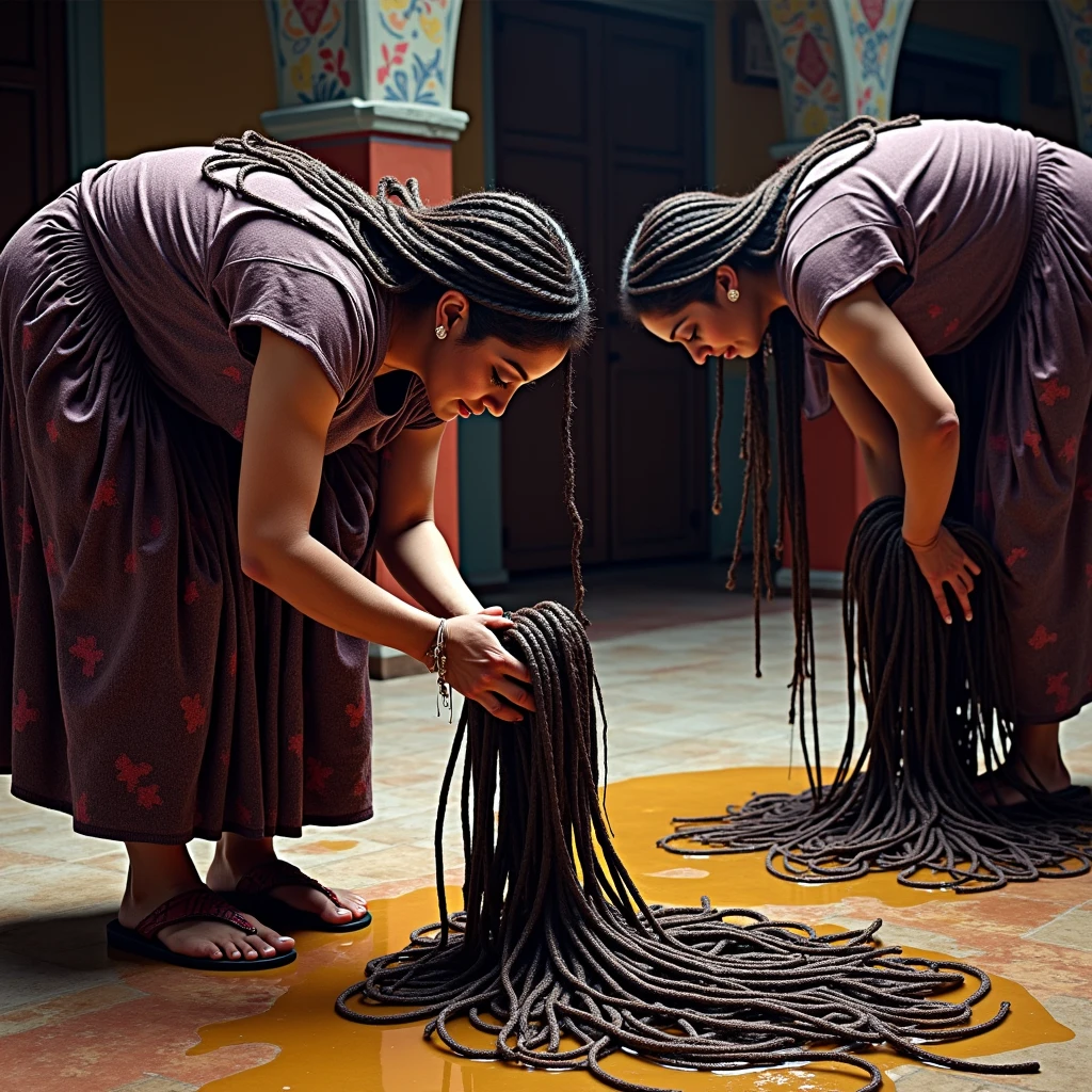 in a vibrant brazil church ,two mature brazil office women,dressed in ...