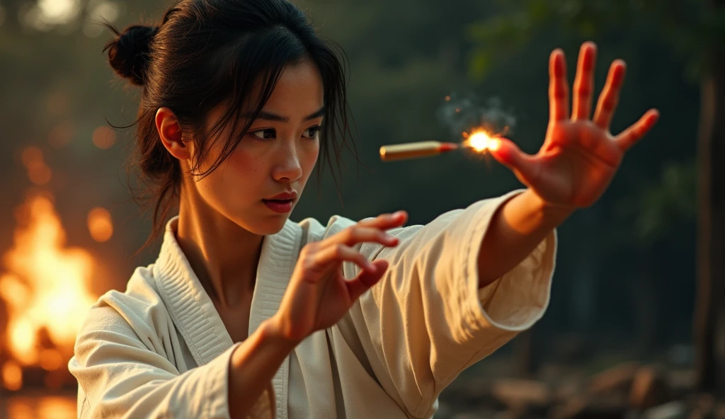 Unbelievable karate scene gun fire bullet catch in finger - SeaArt AI