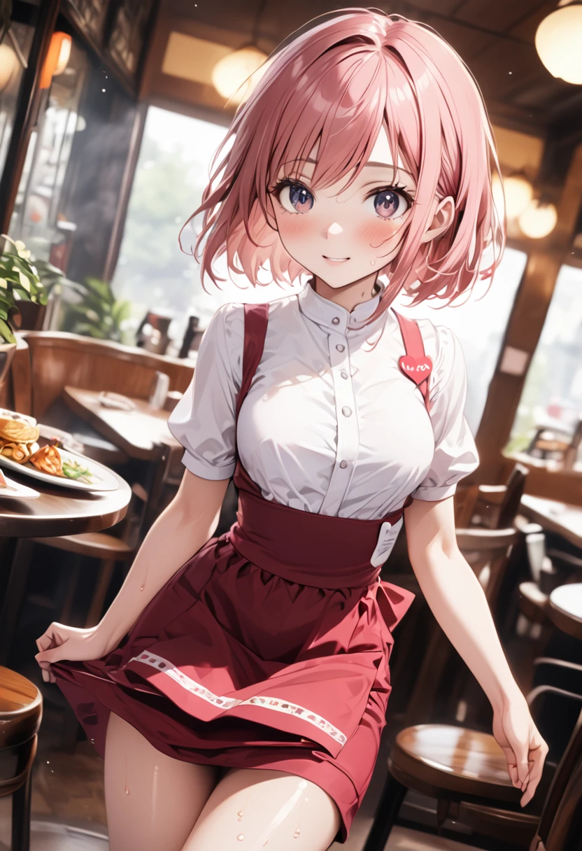 (((anna miller, Waitress Uniform, red high-waist skirt, Heart - SeaArt AI