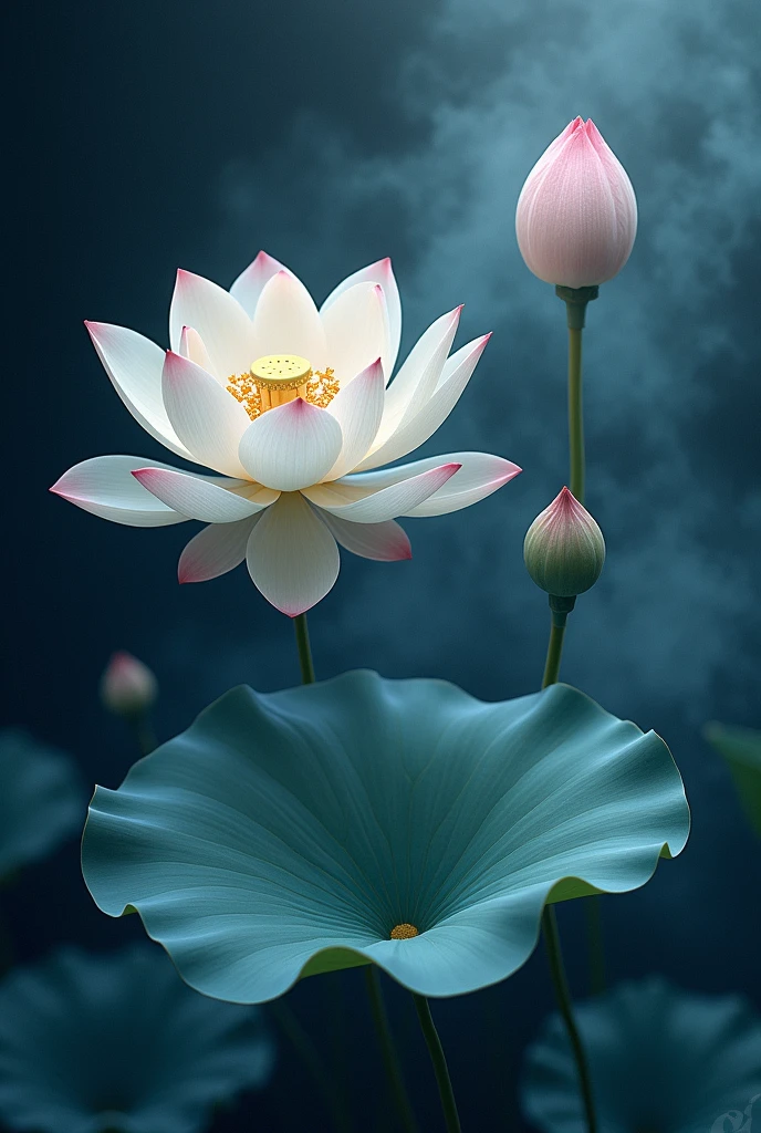 ( Perfectly Correct Anatomy ) A huge white lotus bud，lotus leaf - SeaArt AI