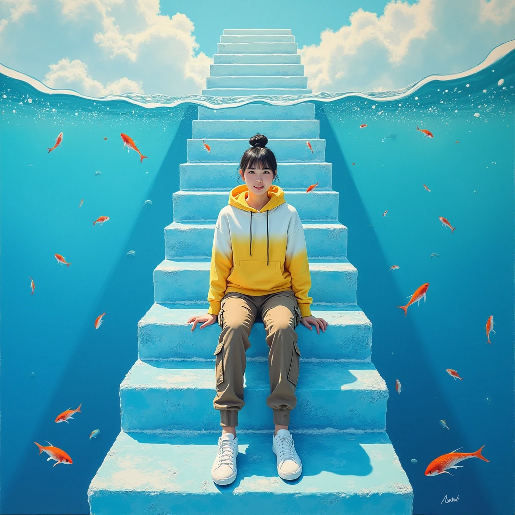 A stunning conceptual illustration of a surreal staircase rising to the ...