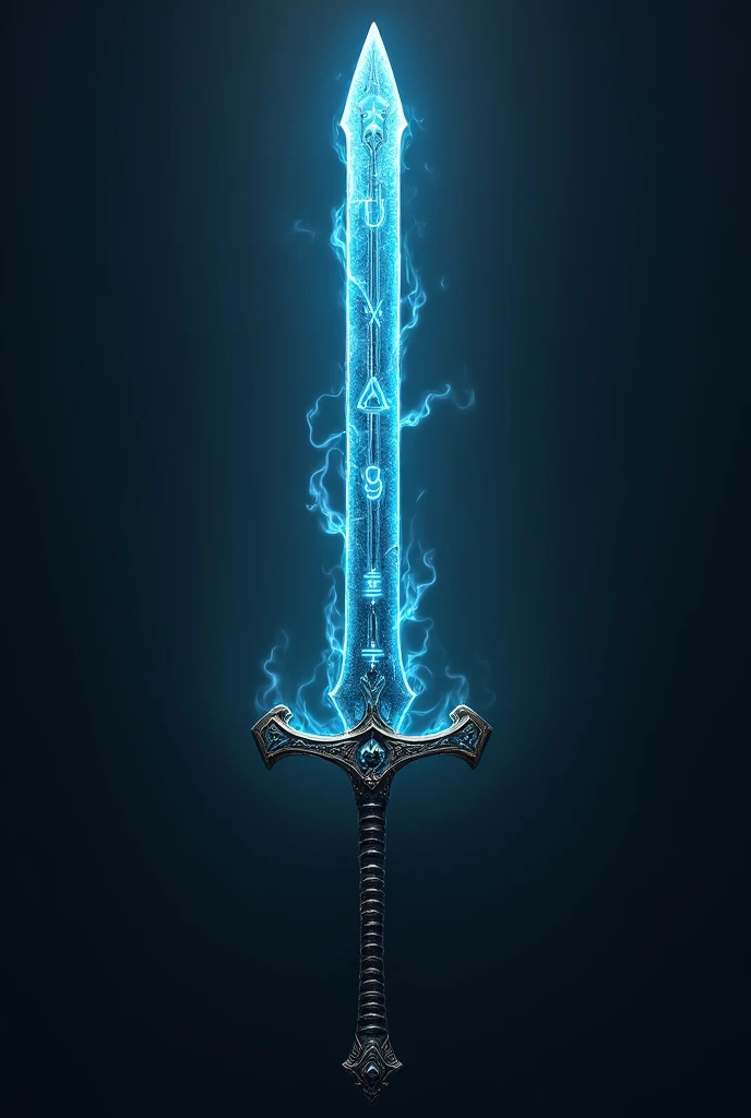 A two-handed sword with a translucent blade, as if it were made of dark ...