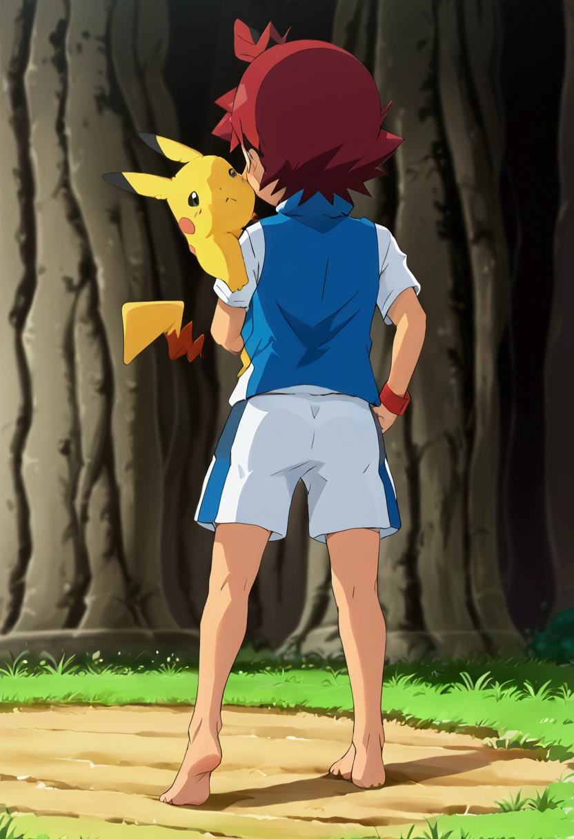 1 boy ash ketchum - pokemon x and y kiss 1 girl chloe cerise - SeaArt AI