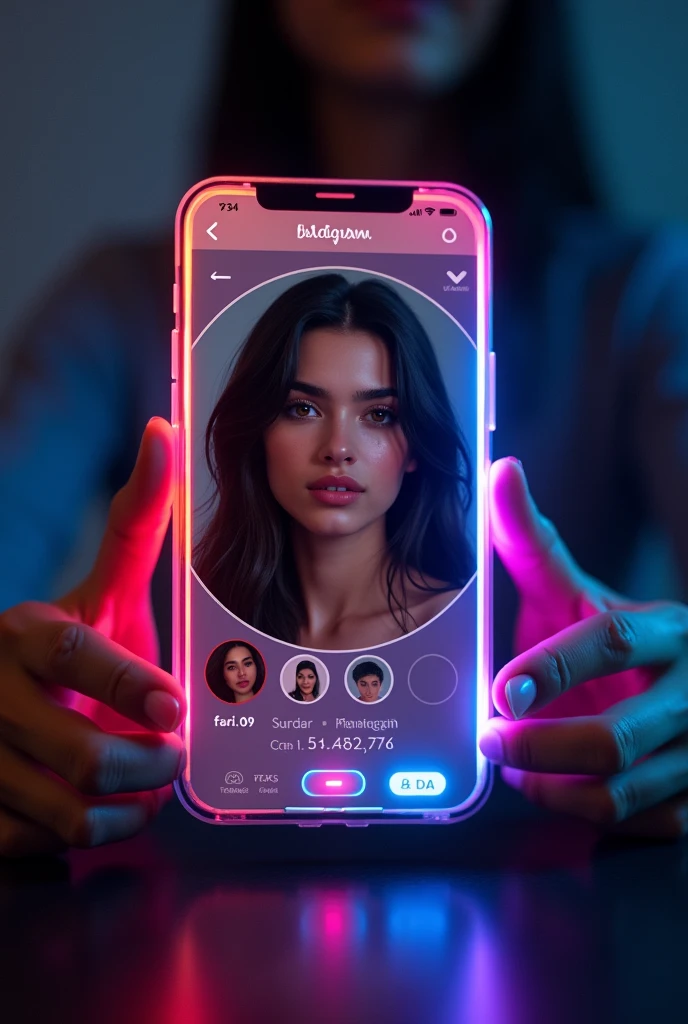 Create a Instagram profile on glass id card on a Black desk displaying ...