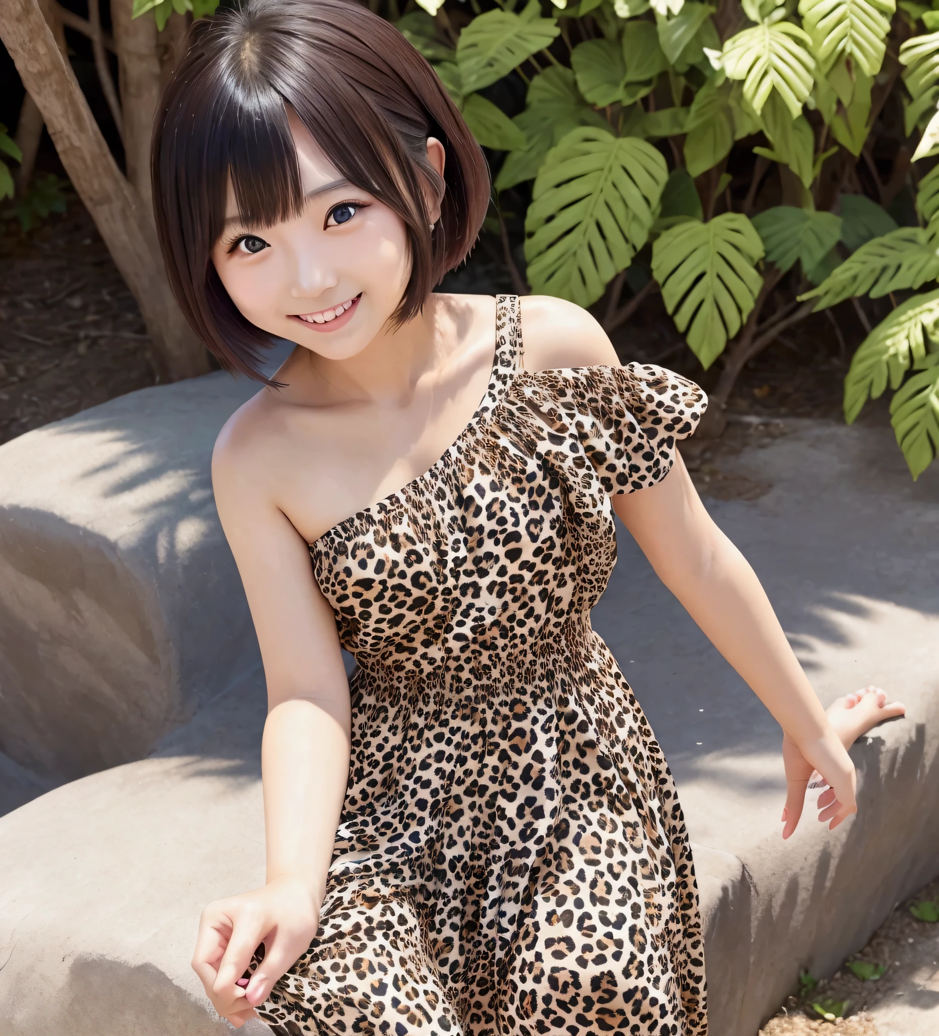 Araffe asian woman in a leopard print dress posing for a picture - SeaArt AI