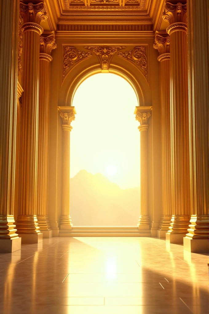 Inside view of golden palace, empty space on floor , large open window ...