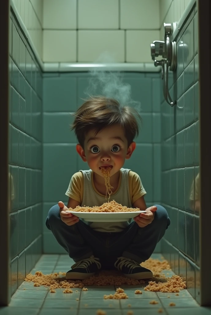 A boy in toilet eating porty - SeaArt AI