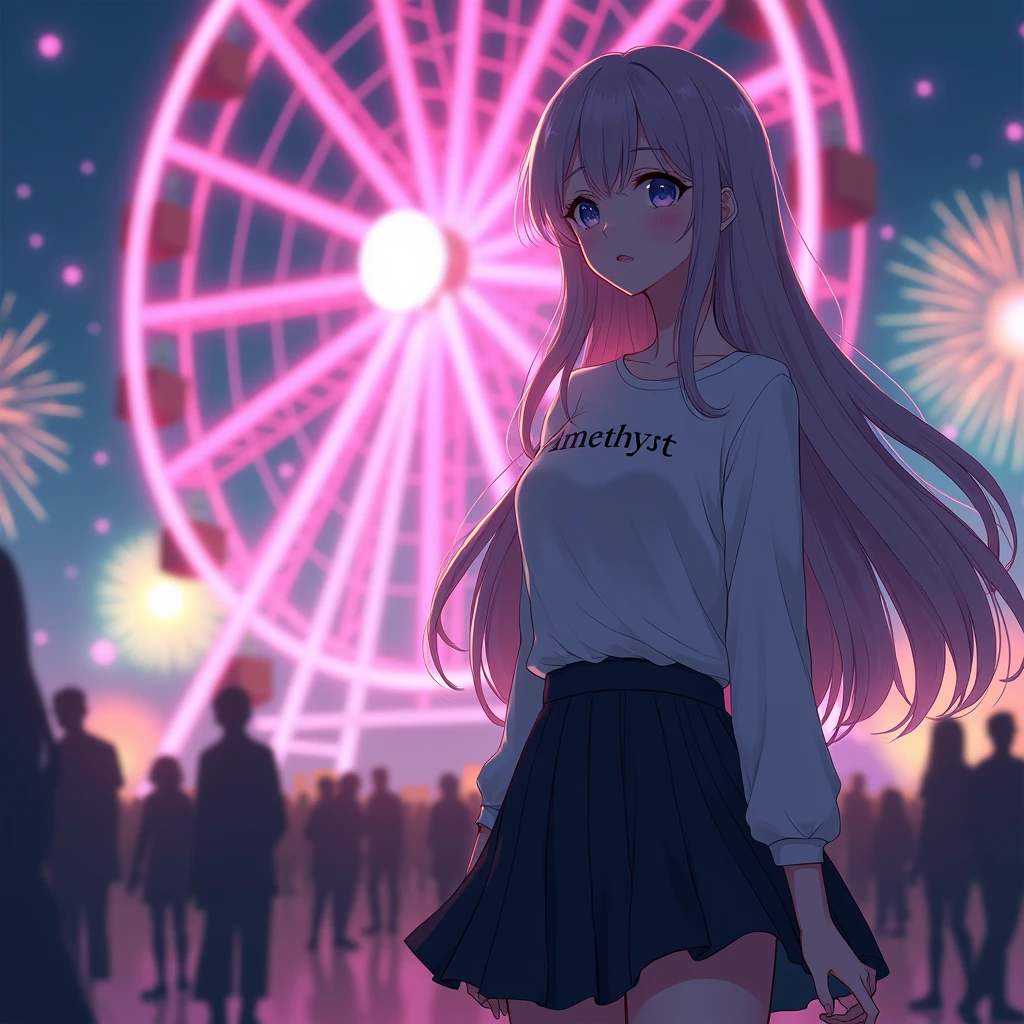 Long haired pierce anime girl wearing white longsleeve and black skirt ...