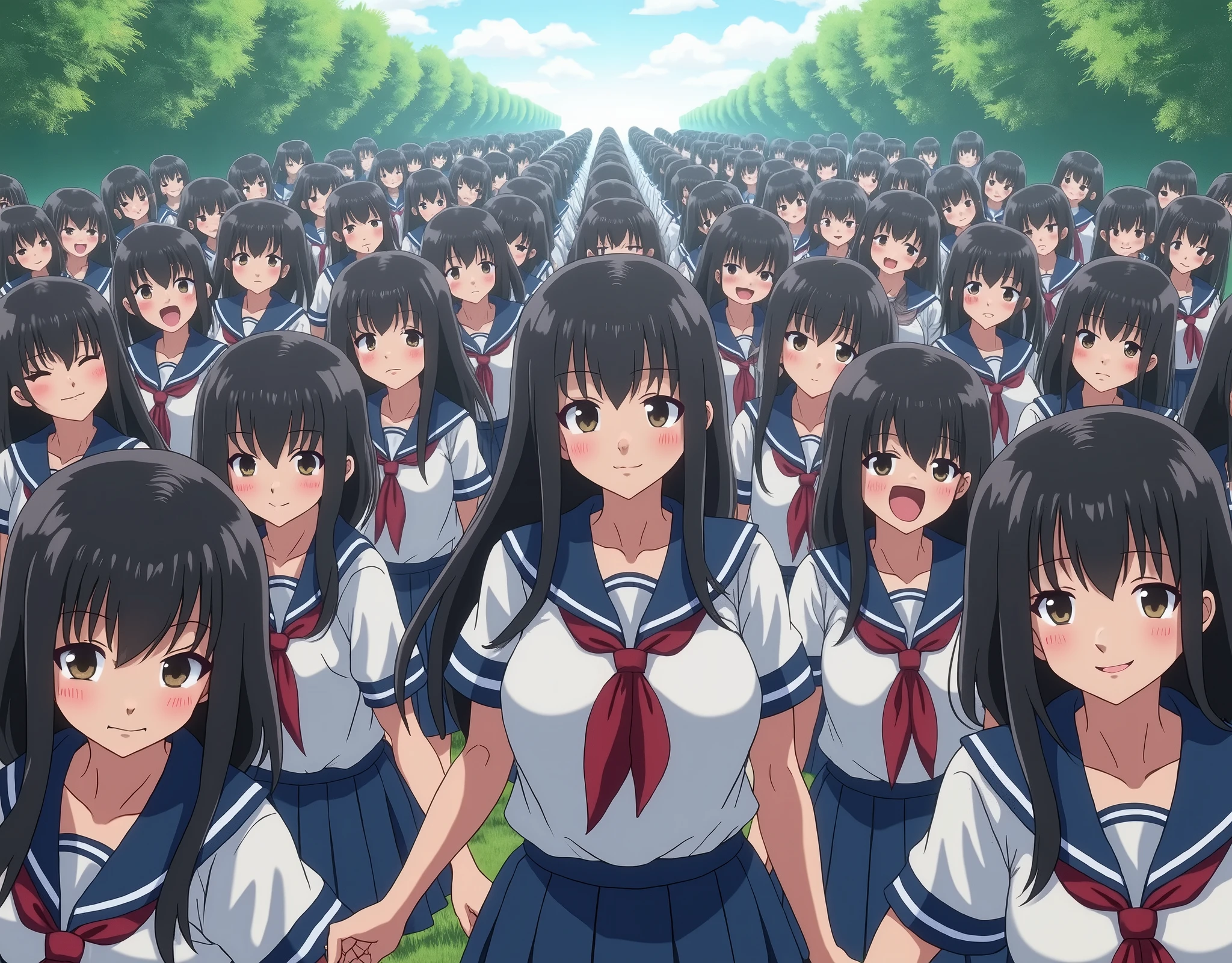 Anime image of a group of young girls in school uniforms - SeaArt AI