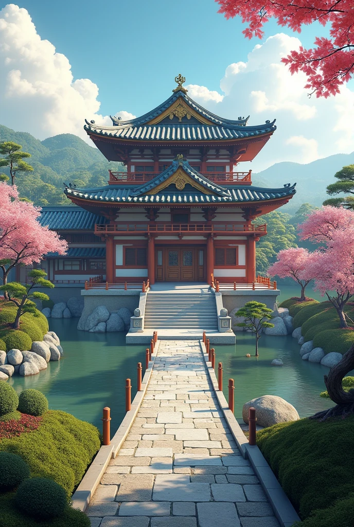 I want to create a photo of a realistic Japanese palace with a ...